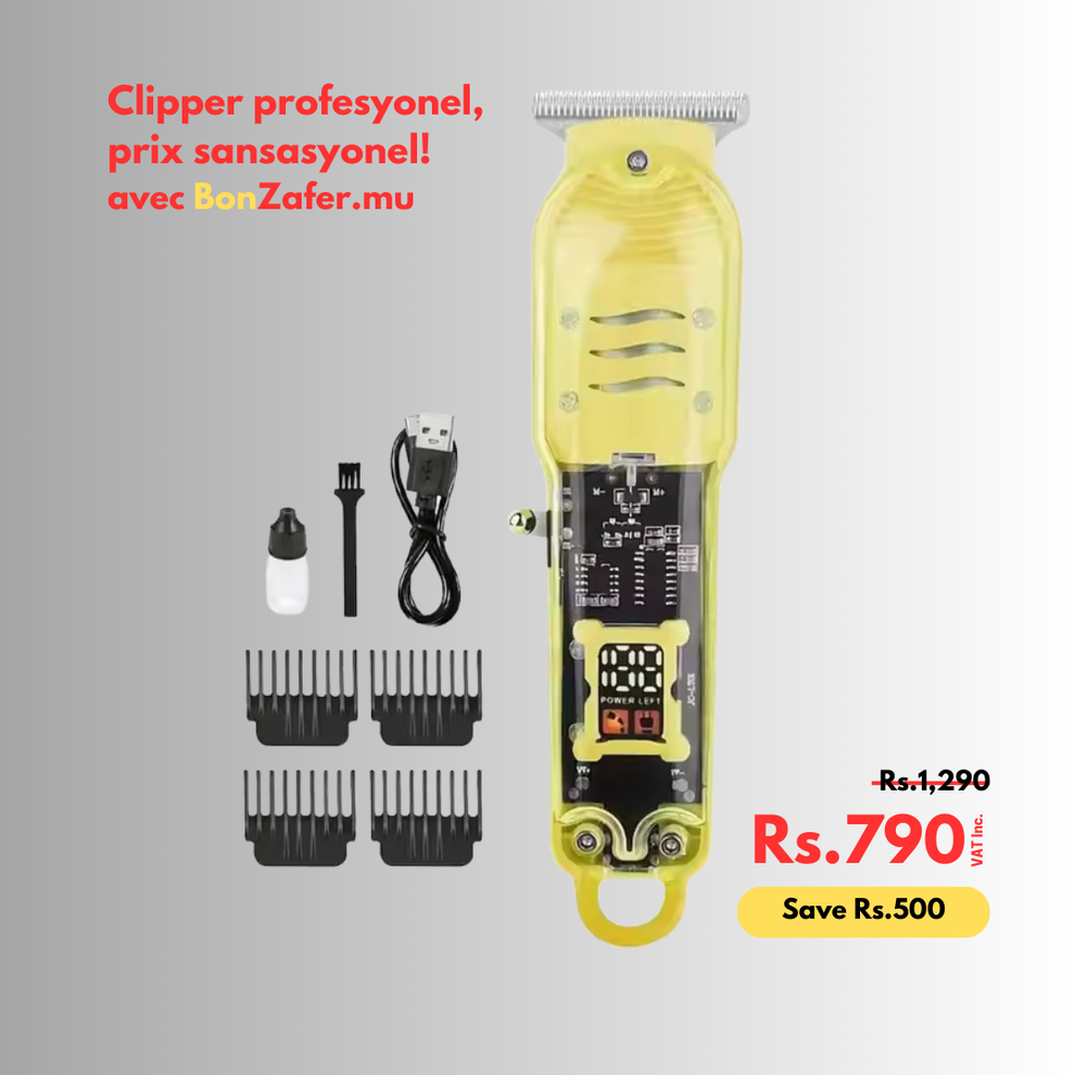 Transparent Professional Hair Clippers – Self-Sharpening Blades, High-